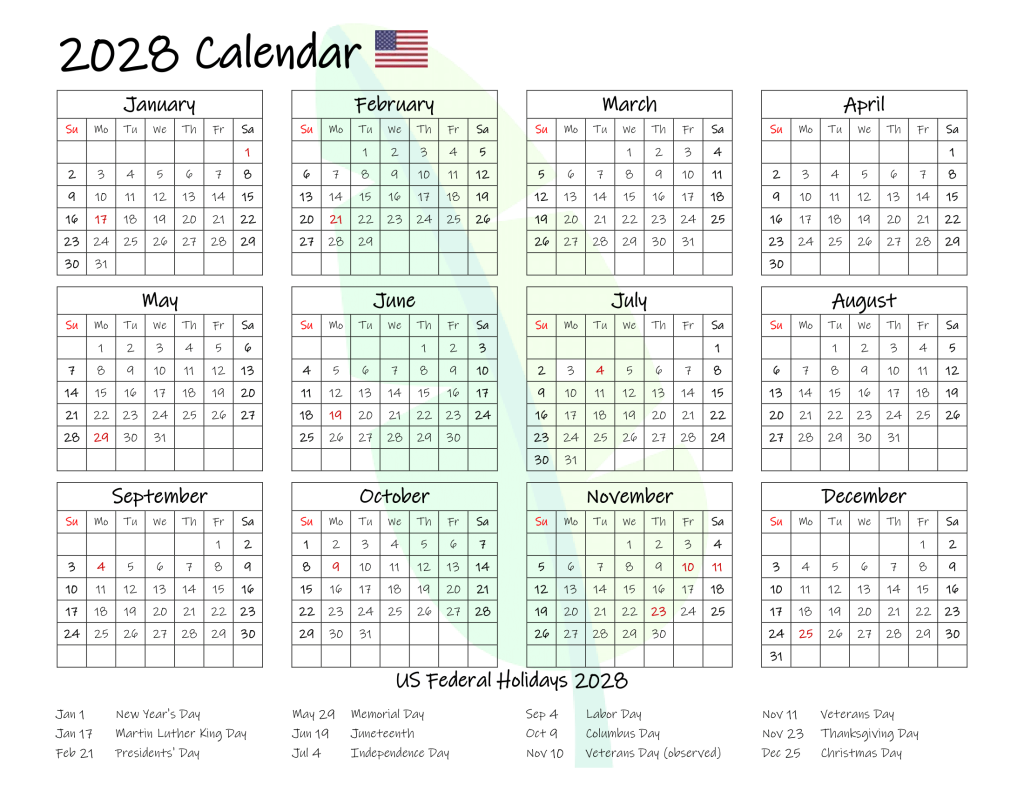 Printable 2028 Calendar - Date Today's