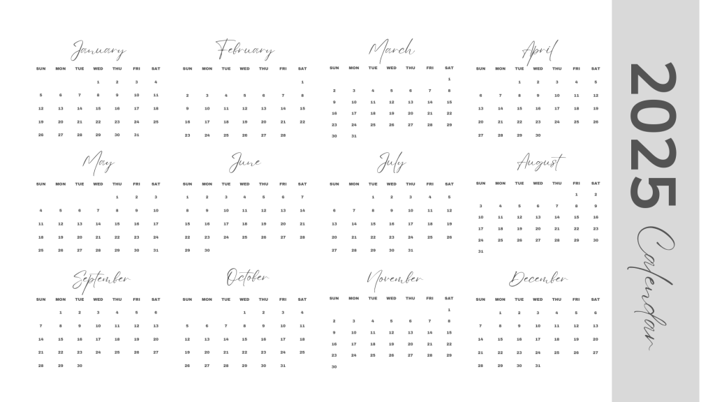Printable 2025 Calendar with Holidays (12 month on one page)