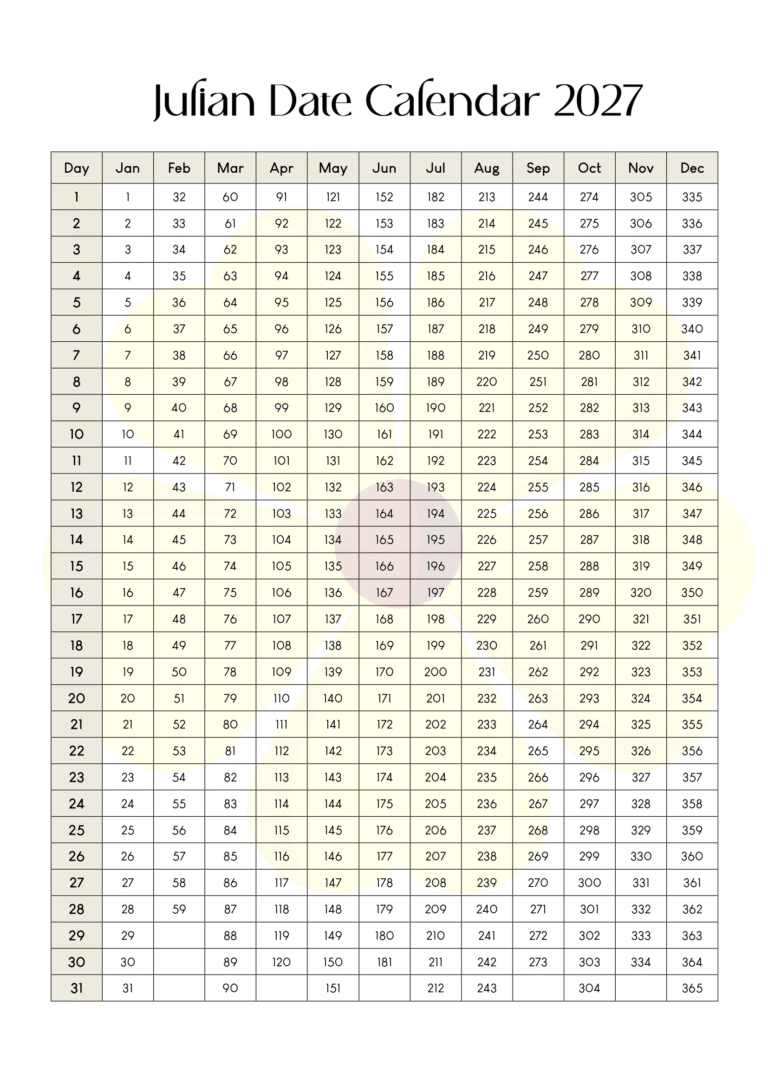 Printable Julian Date Calendar 2027 - Date Today's