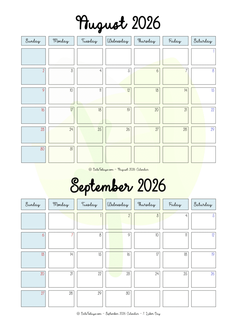 August September 2026 Calendar - 2 Month Calendar