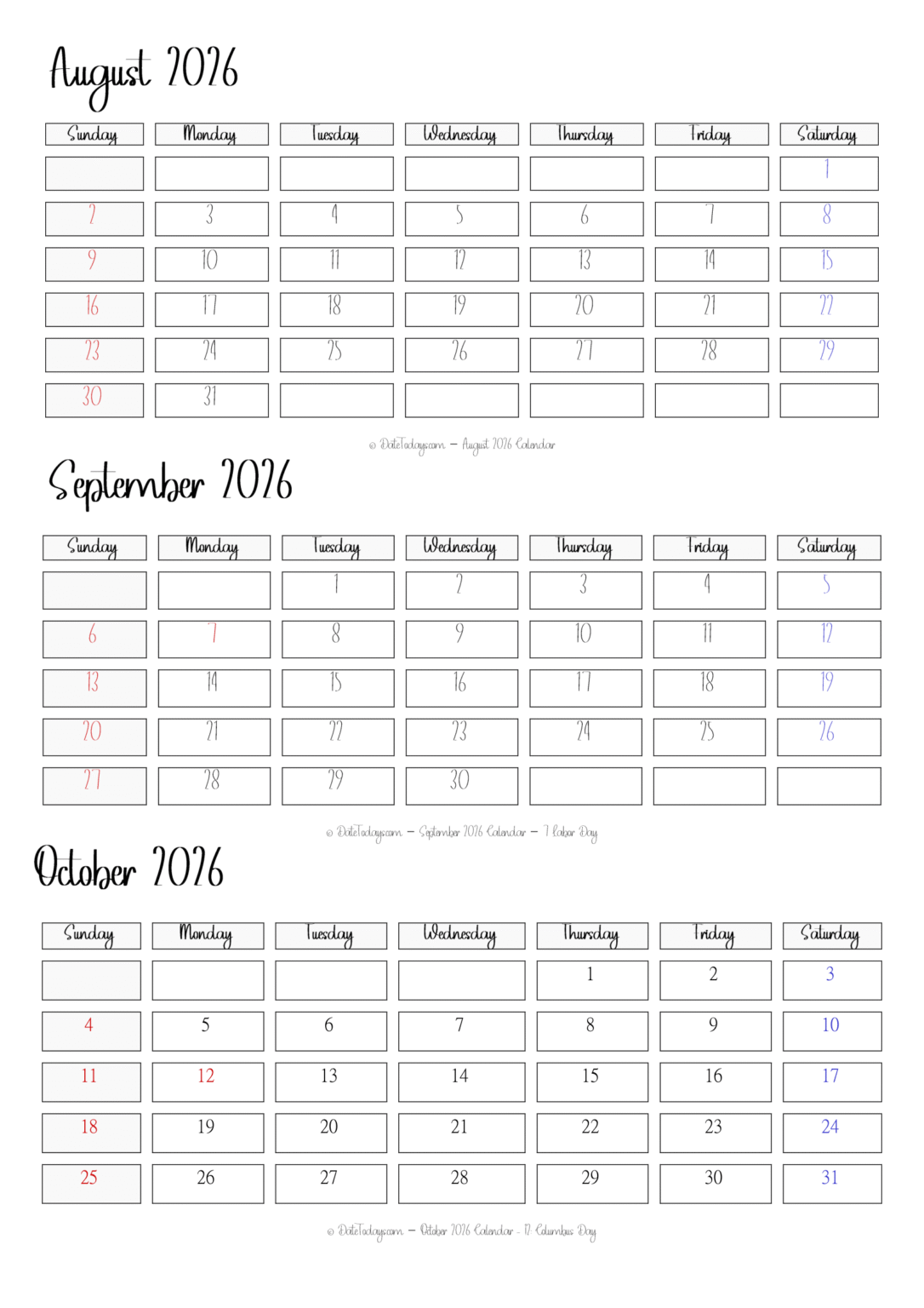 August September October 2026 Calendar - Date Today's
