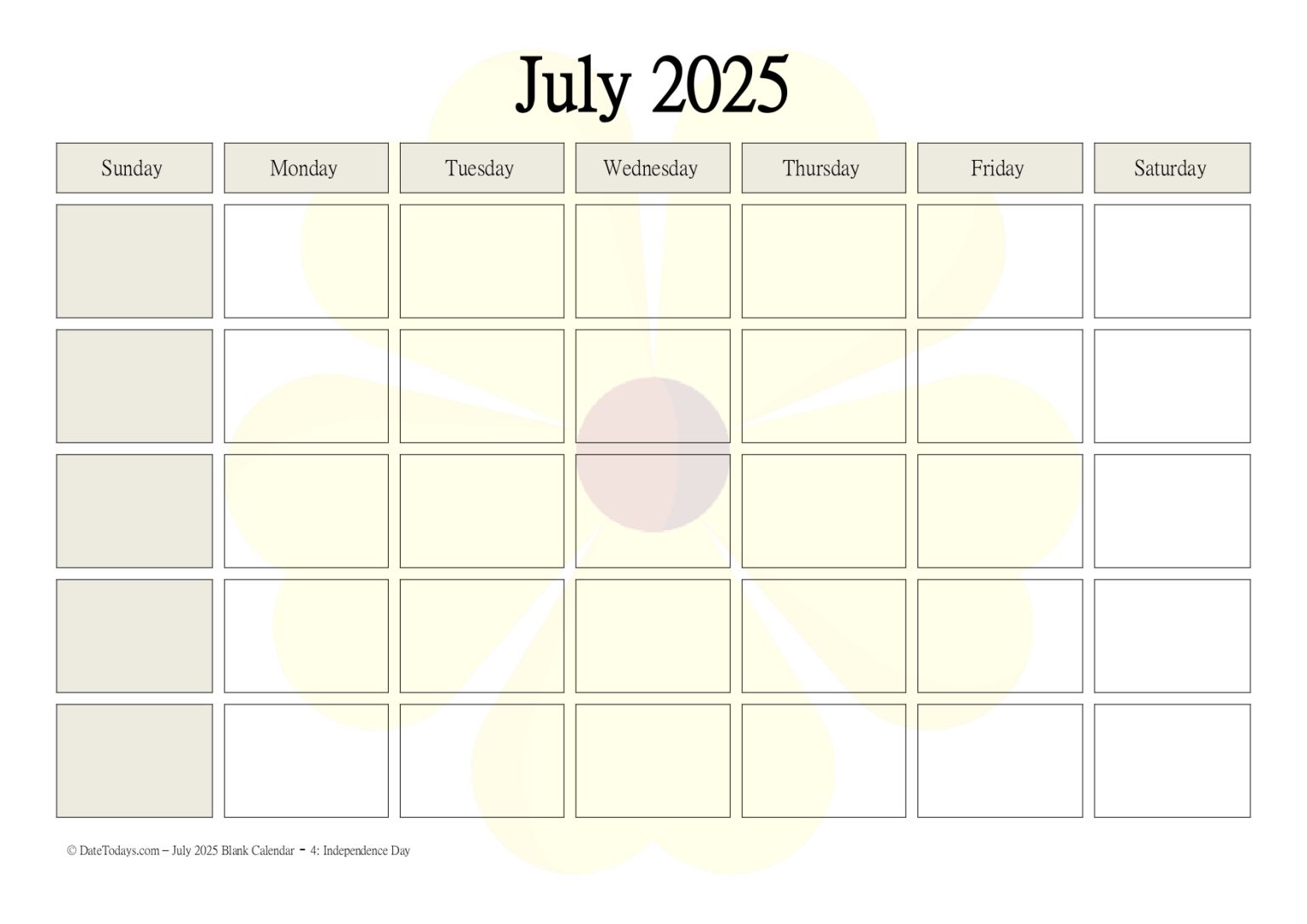 July 2025 Calendar Printable PDF Monday Start with Notes