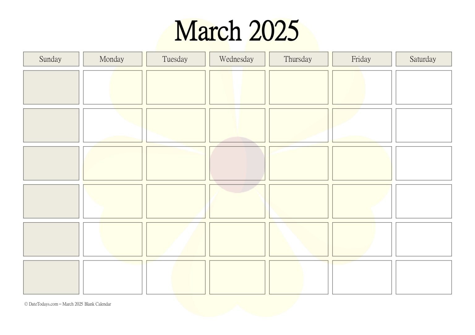 March 2025 Calendar Printable PDF Monday Start