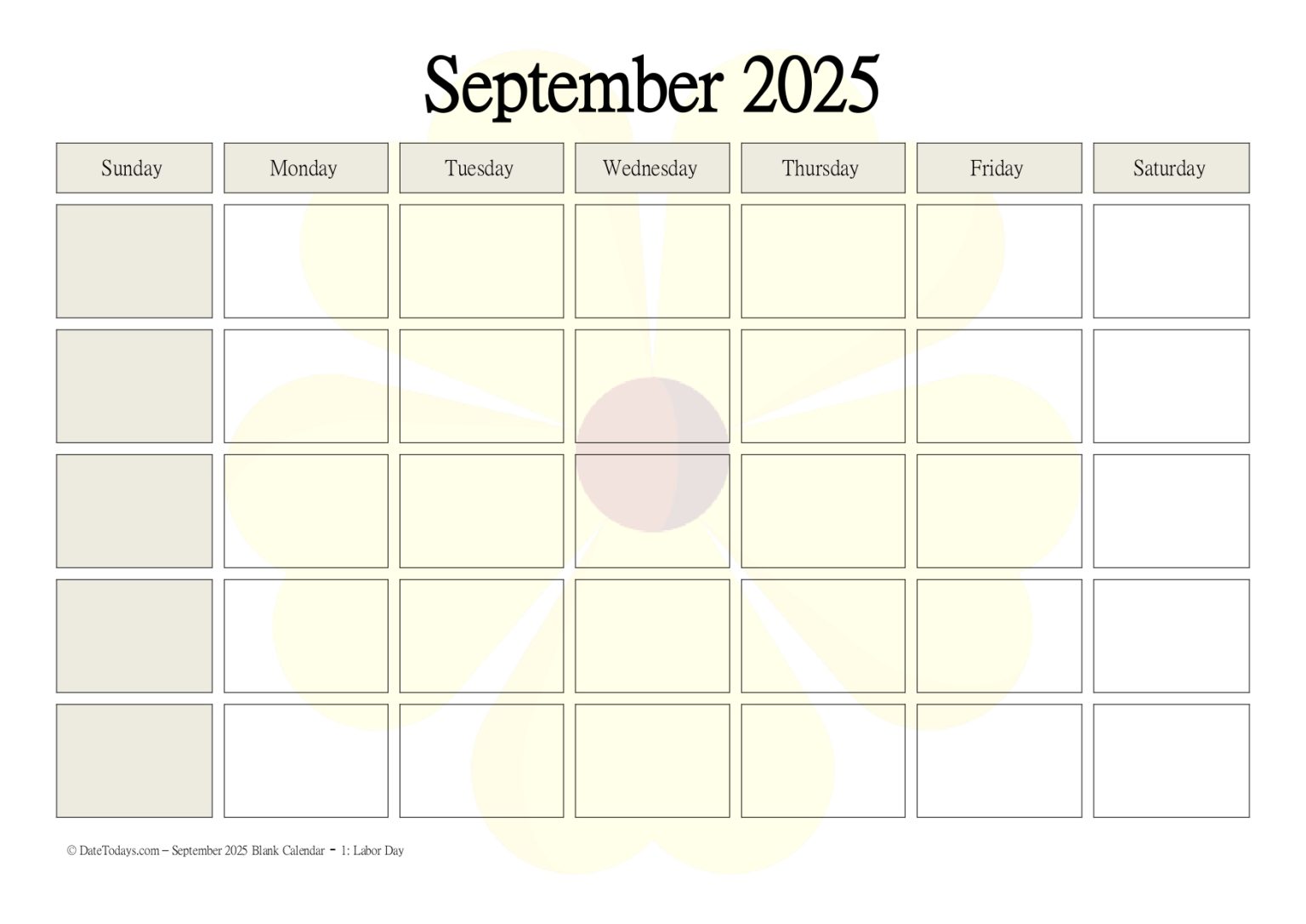 September 2025 Calendar Printable PDF Monday Start with Notes