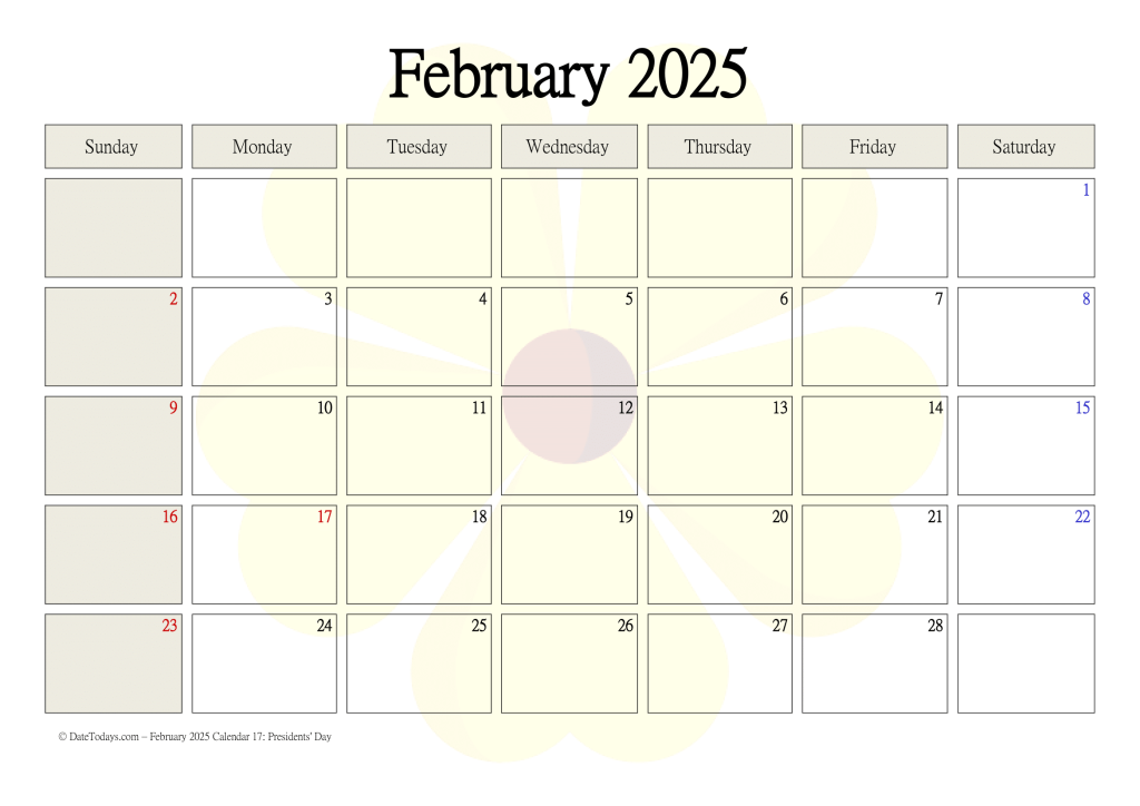 Printable February 2025 Calendar with US Federal Holidays