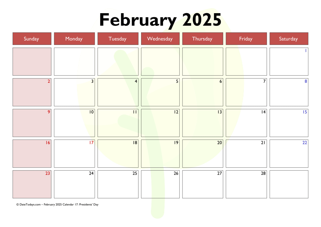 Printable February 2025 Calendar with US Federal Holidays