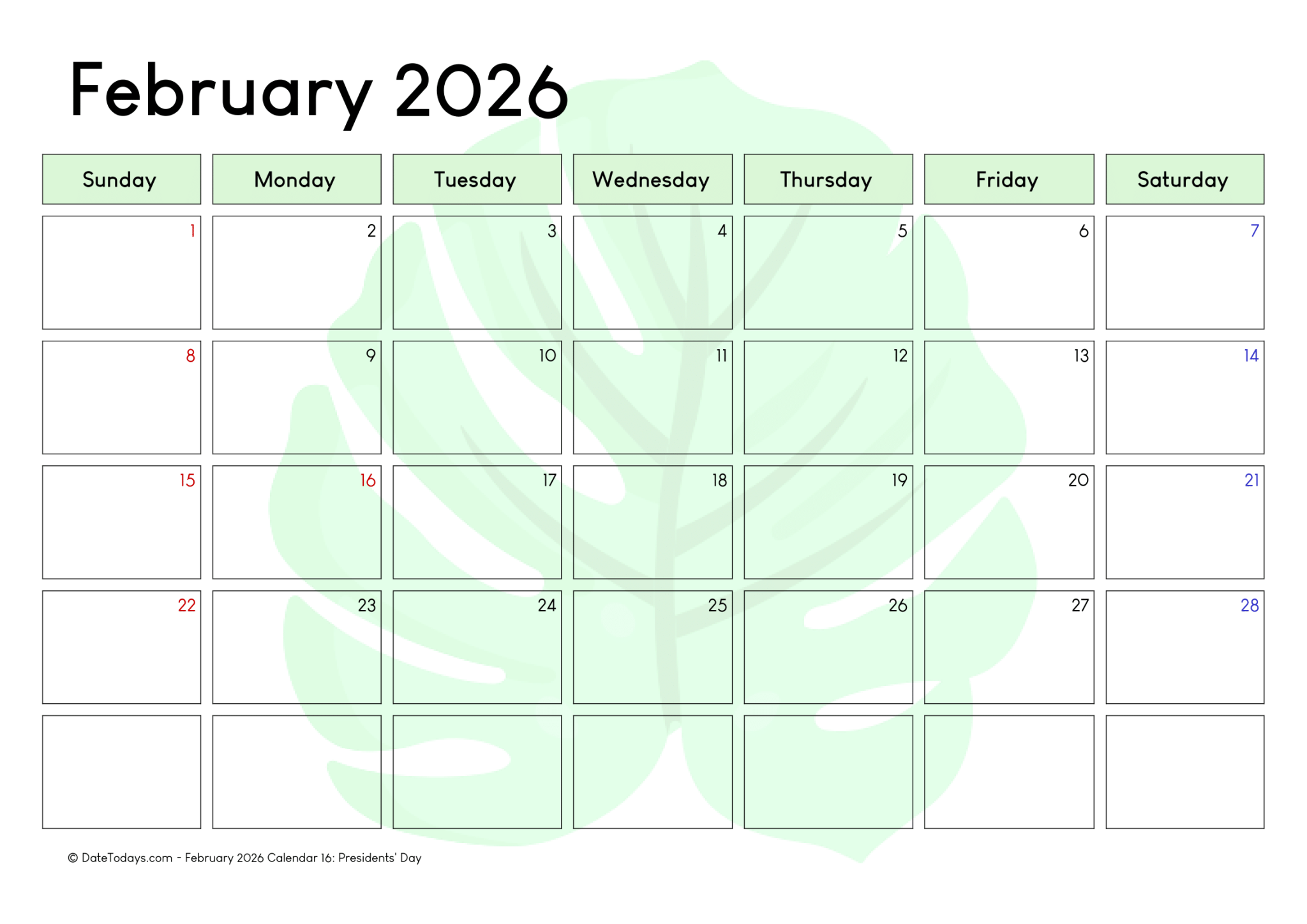 February 2026 Calendar with US Holidays - Printable PDF's