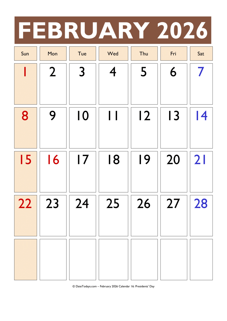 February 2026 Calendar with US Holidays - Printable PDF's