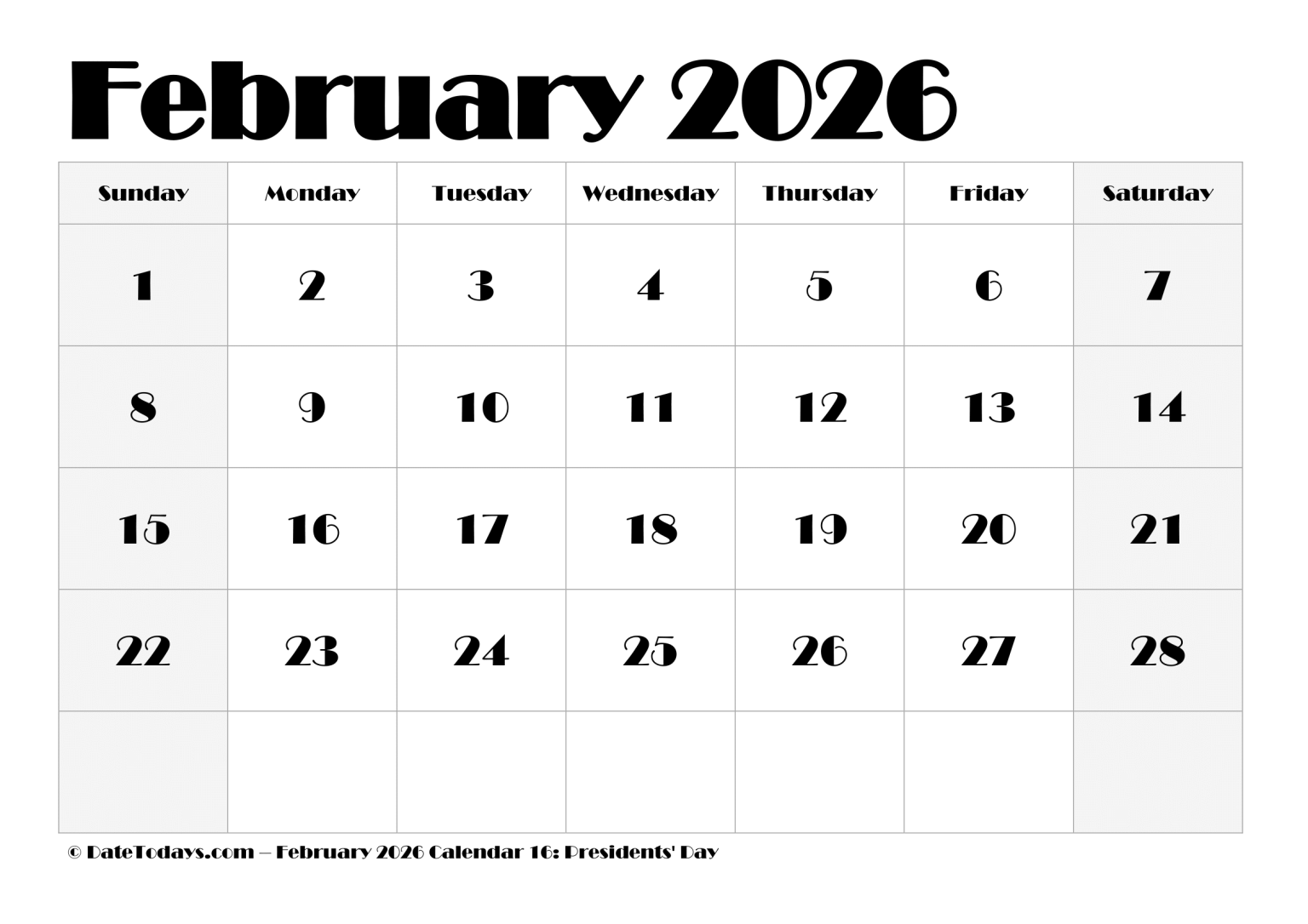 February 2026 Calendar with US Holidays - Printable PDF's