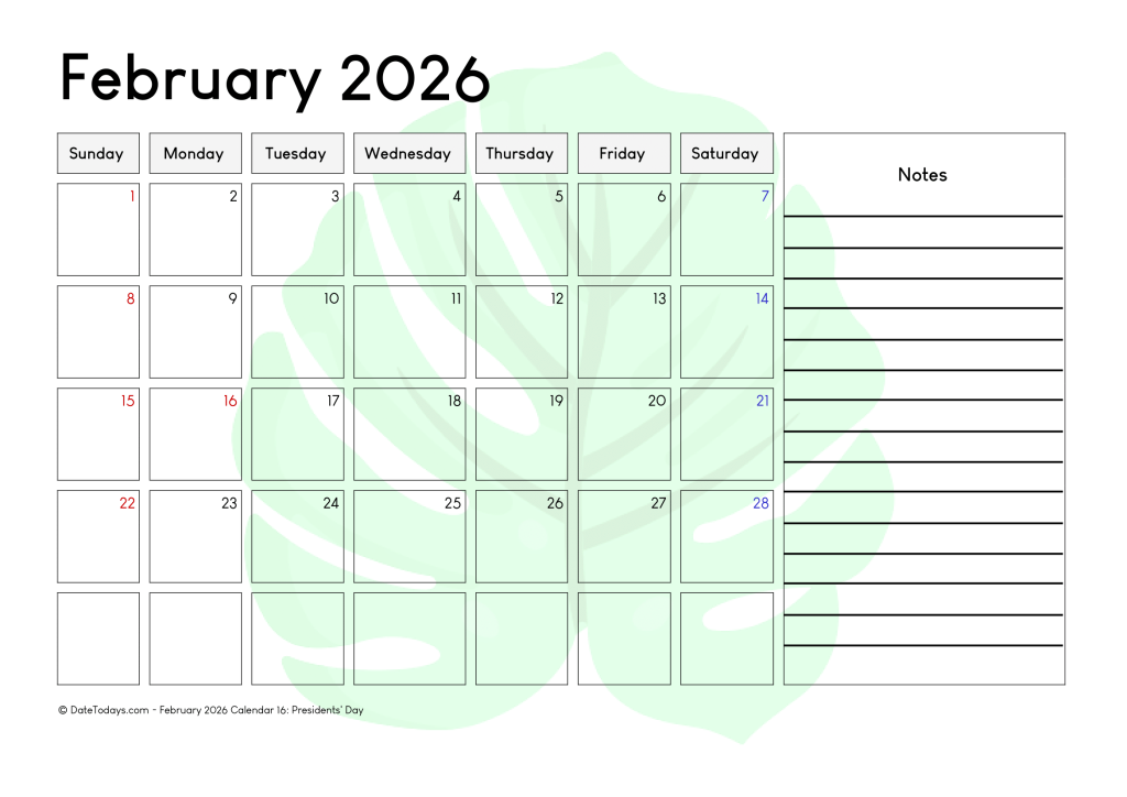 February 2026 Calendar with US Holidays - Printable PDF's