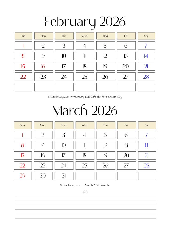 March April 2026 Calendar Printable PDF - 2 Month Calendar