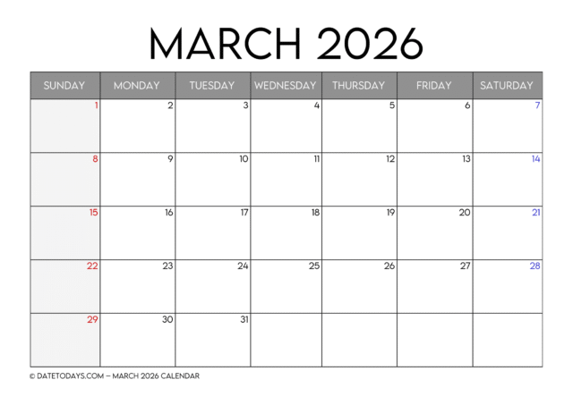 Free March 2026 Calendar Printable PDF with US Holidays