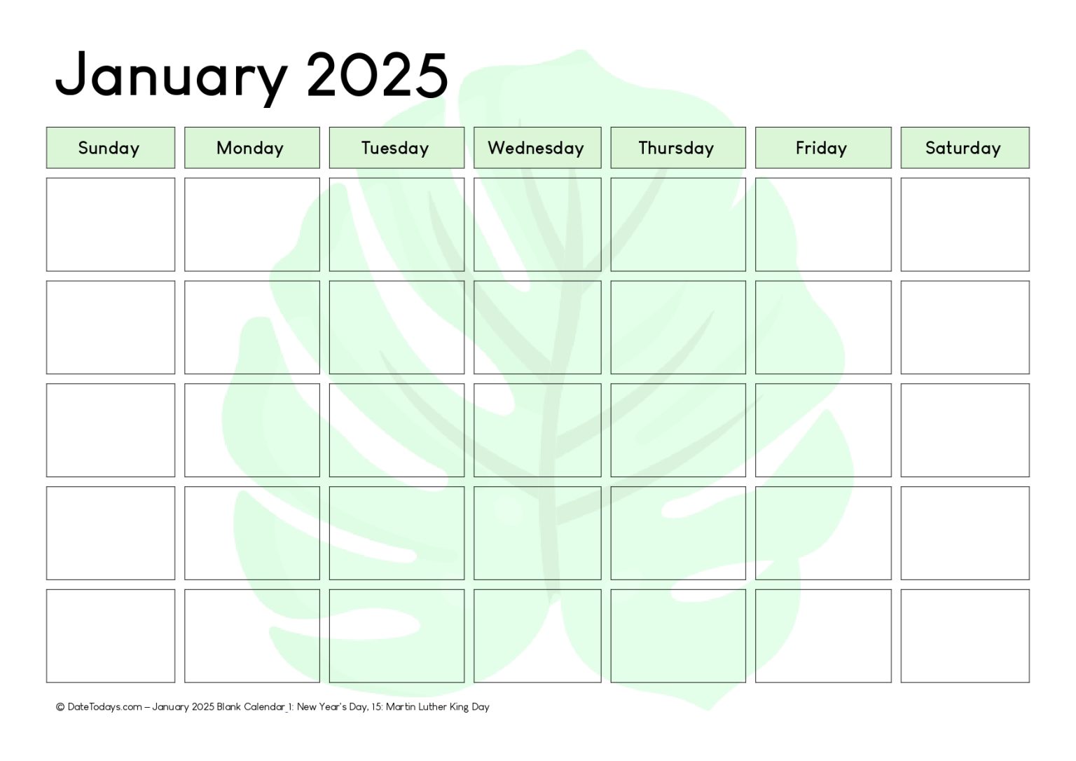 Blank January 2025 Calendars (Printable PDF Files)