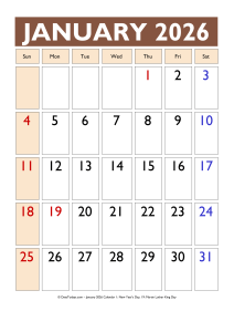 January 2026 Calendar Printable PDF with Holidays