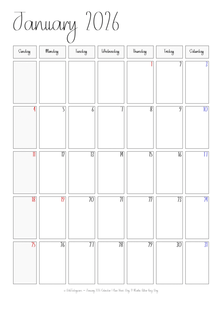 January 2026 Calendar Printable PDF with Holidays
