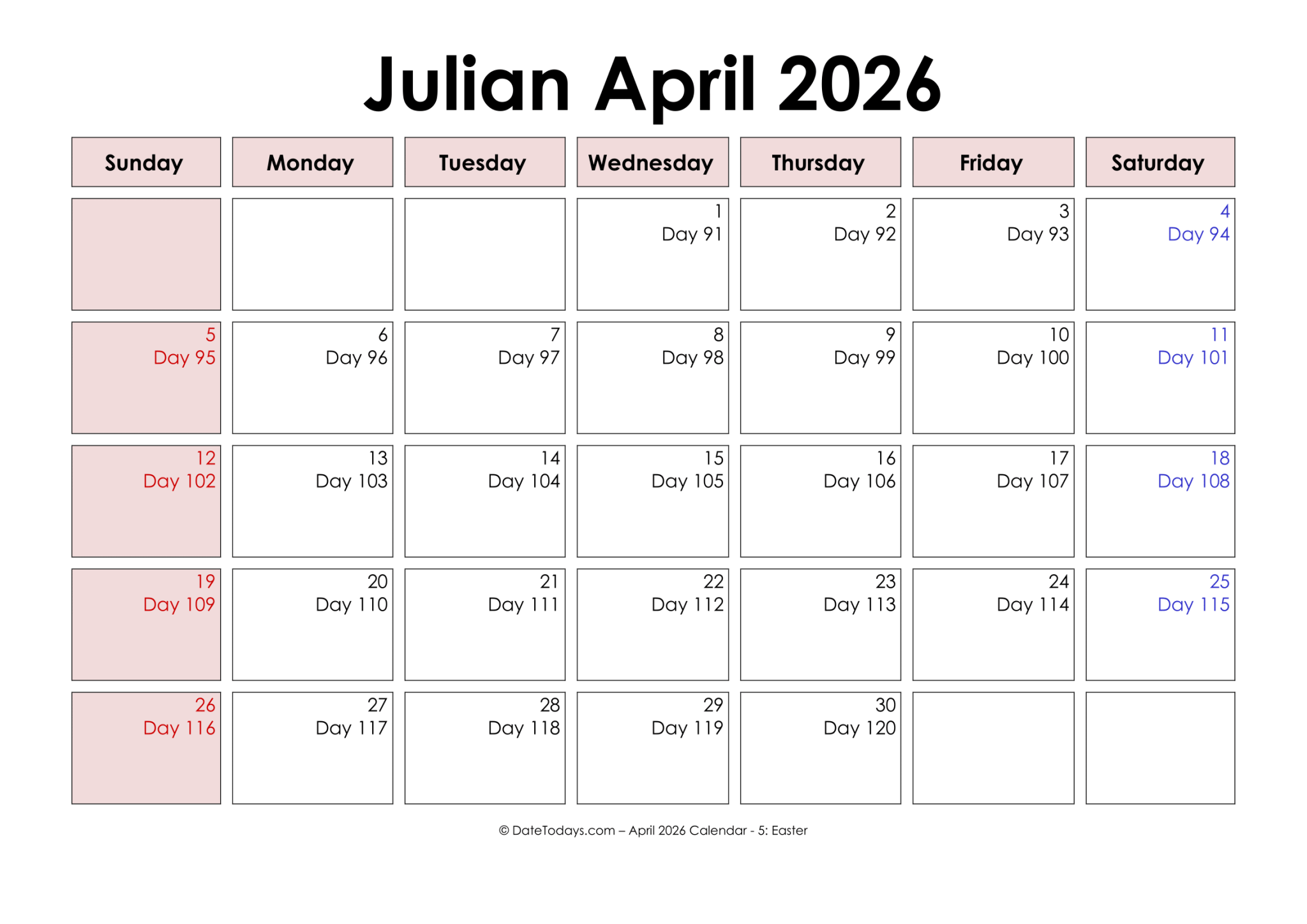 Printable Julian Date Calendar 2026 - Julian Date Today