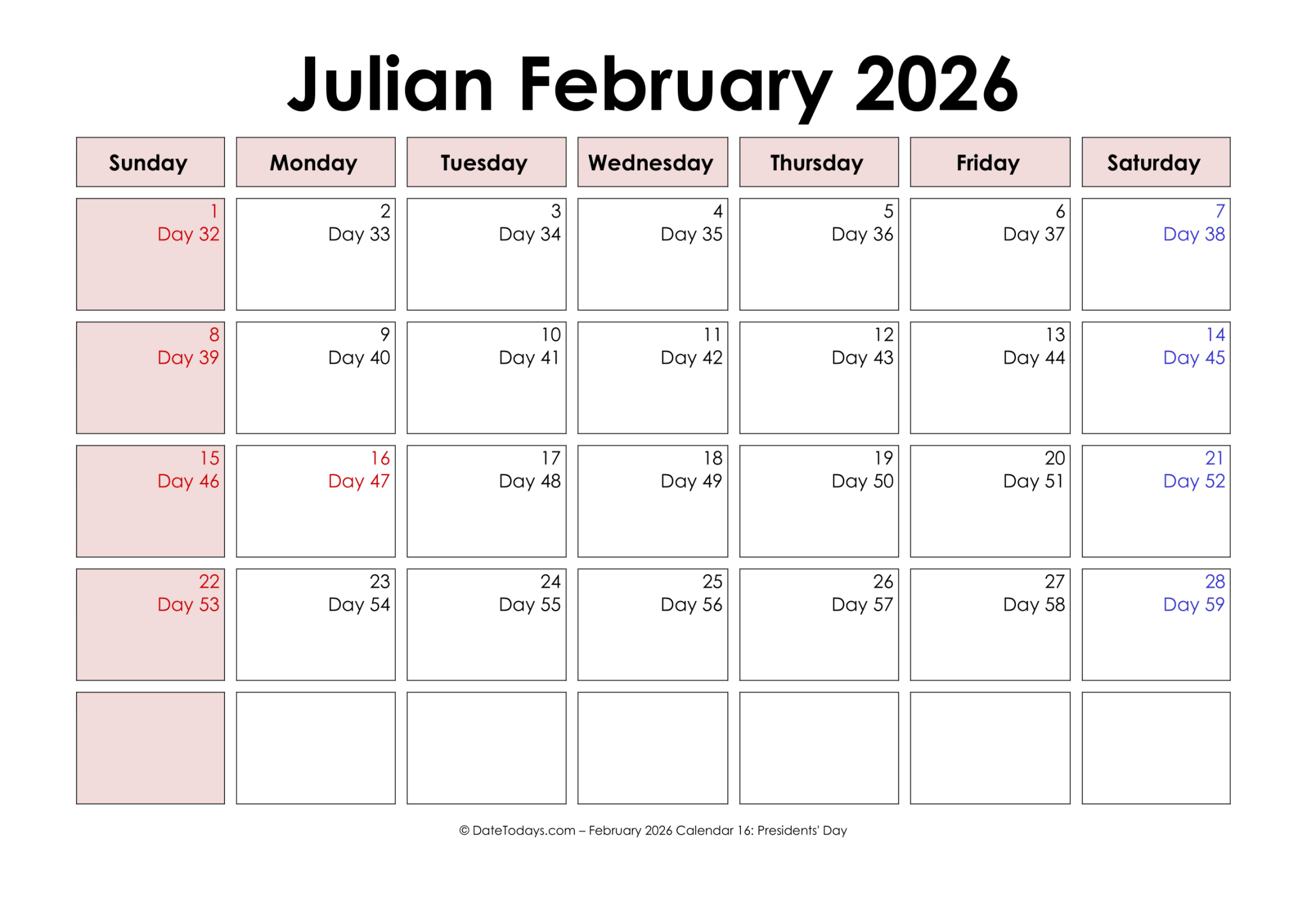 Printable Julian Date Calendar 2026 - Julian Date Today