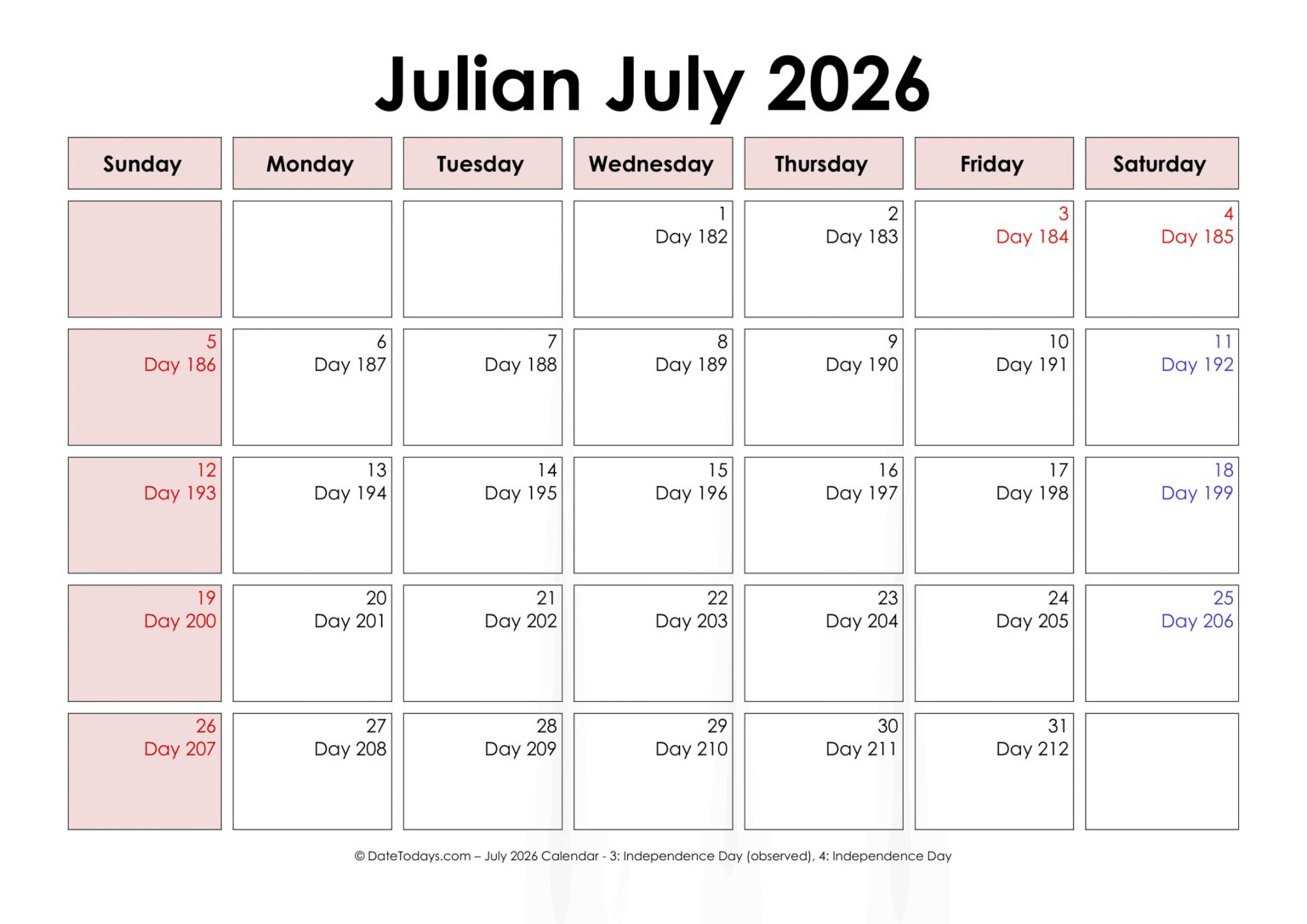 Printable Julian Date Calendar 2026 - Julian Date Today