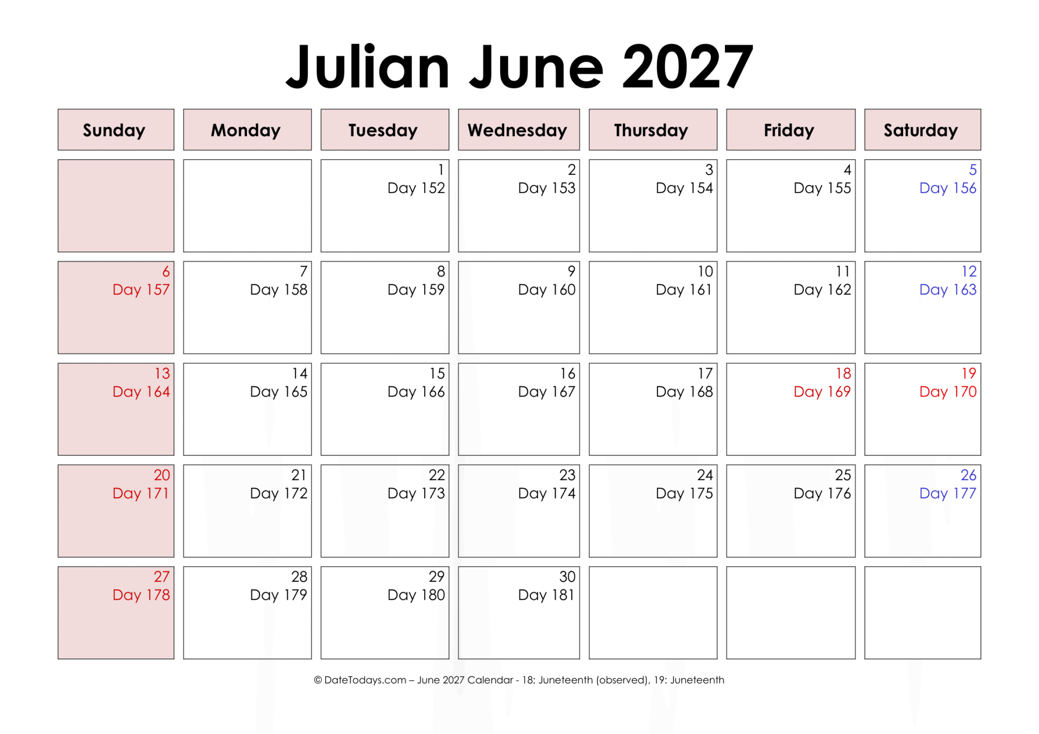 Printable Julian Date Calendar 2027 - Date Today's