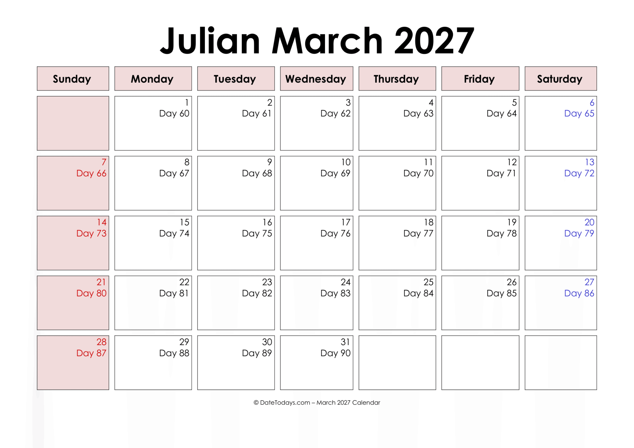 Printable Julian Date Calendar 2027 - Date Today's