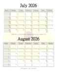 July August 2026 Calendar – 2 Month at a Glance with US Holidays