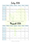July August 2026 Calendar – 2 Month at a Glance with US Holidays