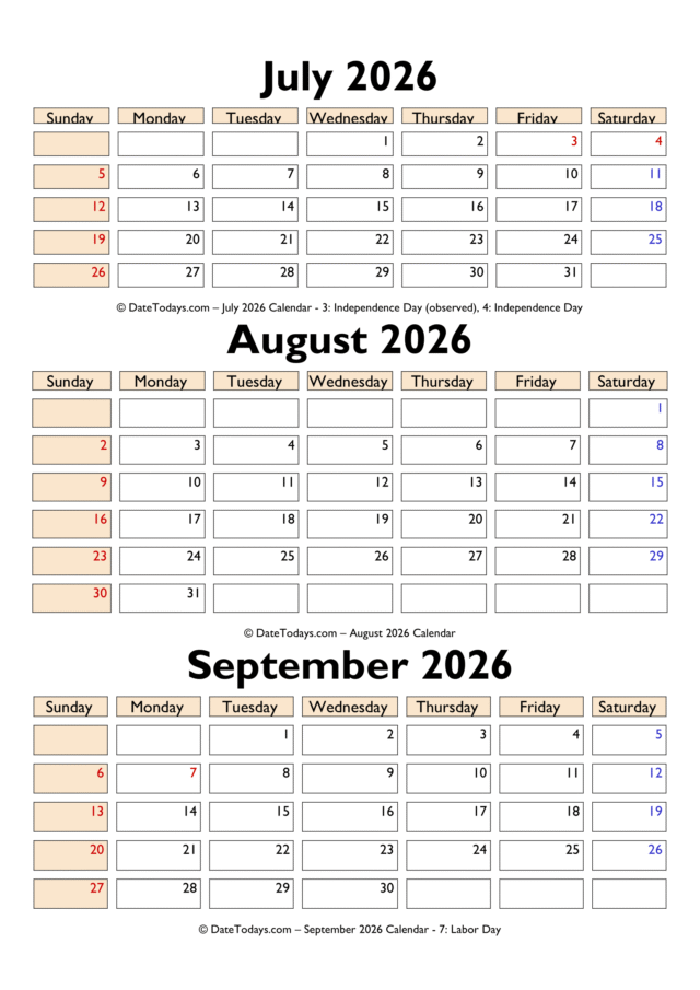 August September October 2026 Calendar - Date Today's