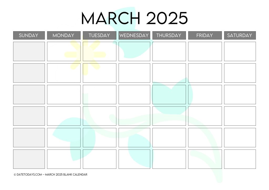 March 2025 Calendar Printable PDF Monday Start