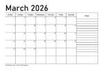 Free March 2026 Calendar Printable PDF with US Holidays