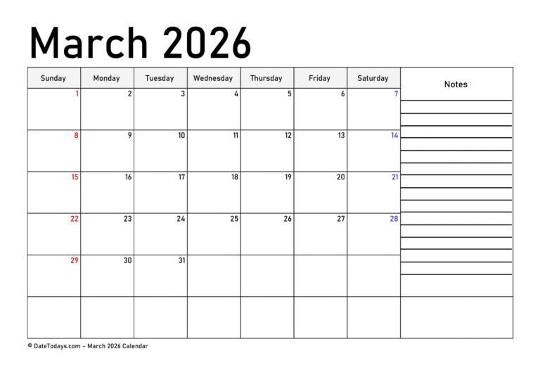 Free March 2026 Calendar Printable PDF with US Holidays