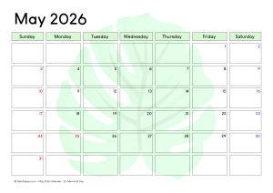 Free May 2026 Calendar with US Holidays Printable PDF