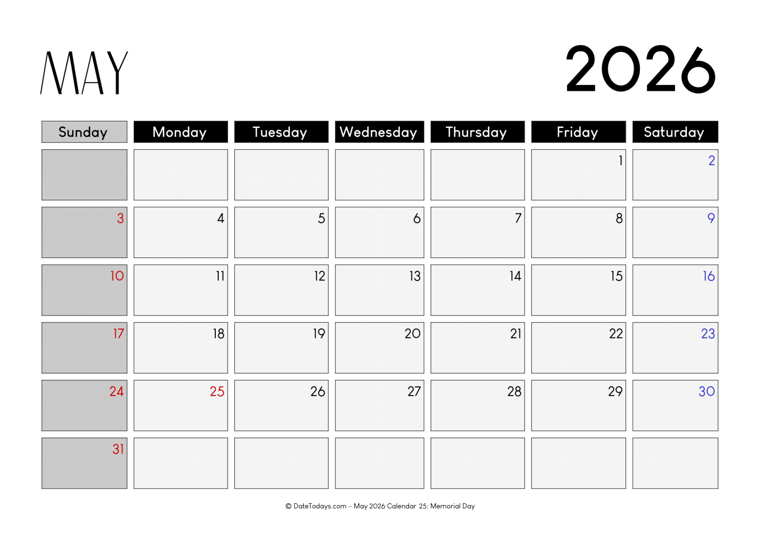 Free May 2026 Calendar With Us Holidays Printable Pdf