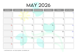 Free May 2026 Calendar with US Holidays Printable PDF