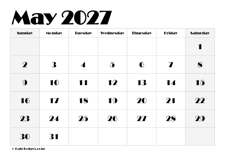 Printable May 2027 Calendar with Holidays
