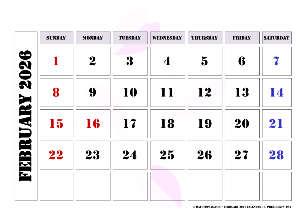 February 2026 Calendar with US Holidays - Printable PDF's
