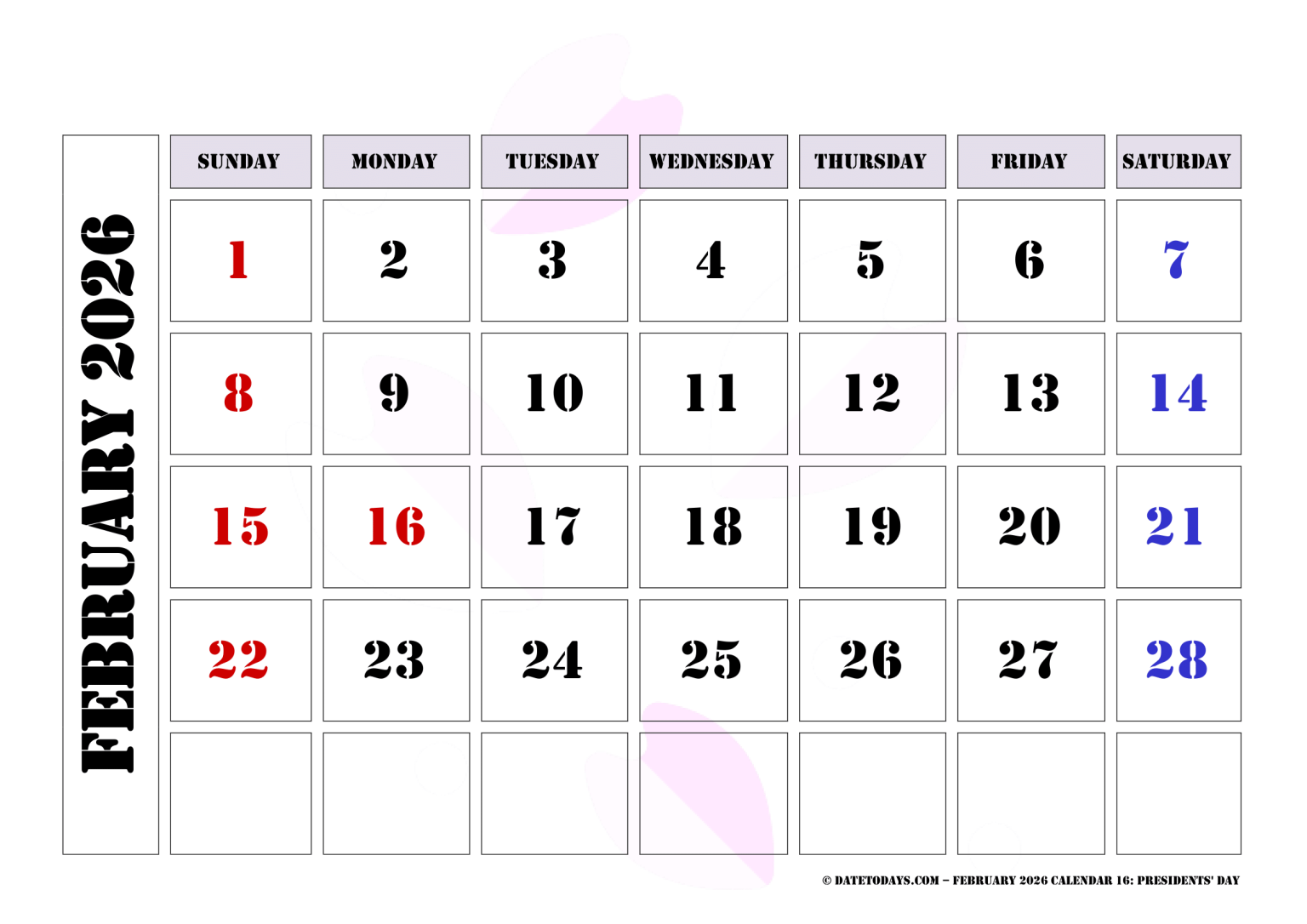 February 2026 Calendar with US Holidays - Printable PDF's