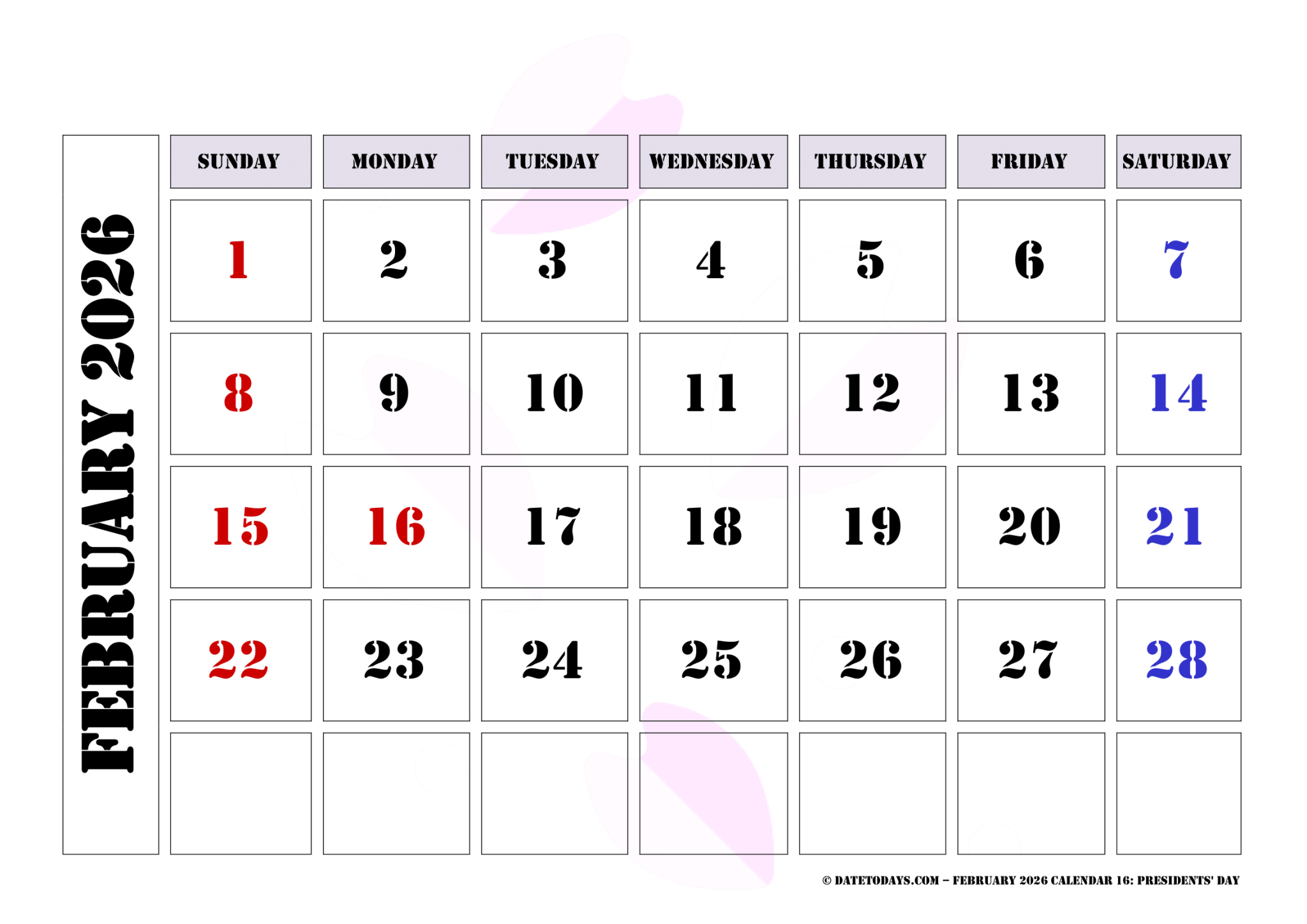 February 2026 Calendar with US Holidays - Printable PDF's