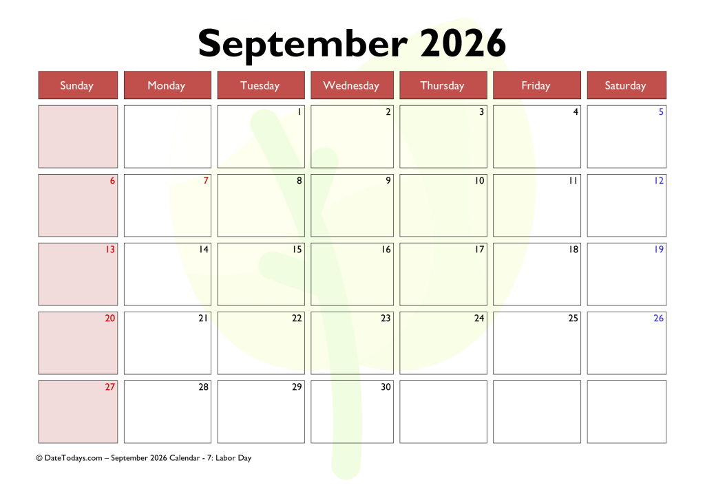 September 2026 Calendar Printable PDF with Holidays