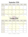 September October 2026 Calendar - 2 Month on a Page