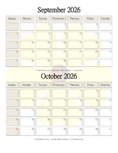 September October 2026 Calendar - 2 Month on a Page