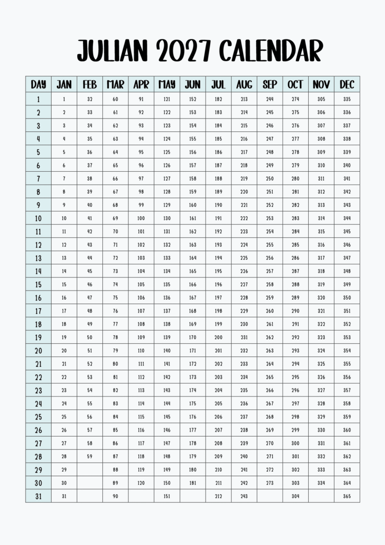 Printable Julian Date Calendar 2027 - Date Today's